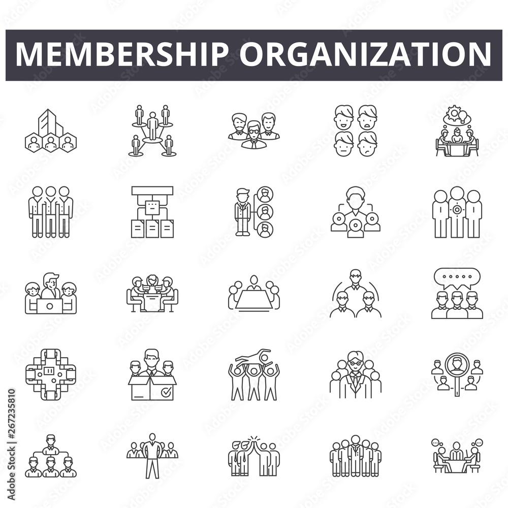 Membership organization concept line icons, signs, vector set, outline ...