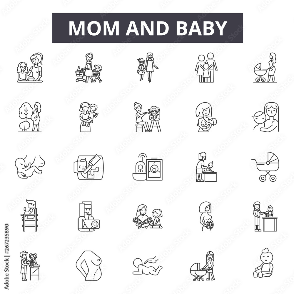 Mom and baby line icons, signs, vector set, outline concept, linear ...