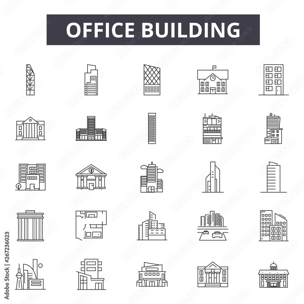 Office building line icons, signs, vector set, outline concept, linear ...