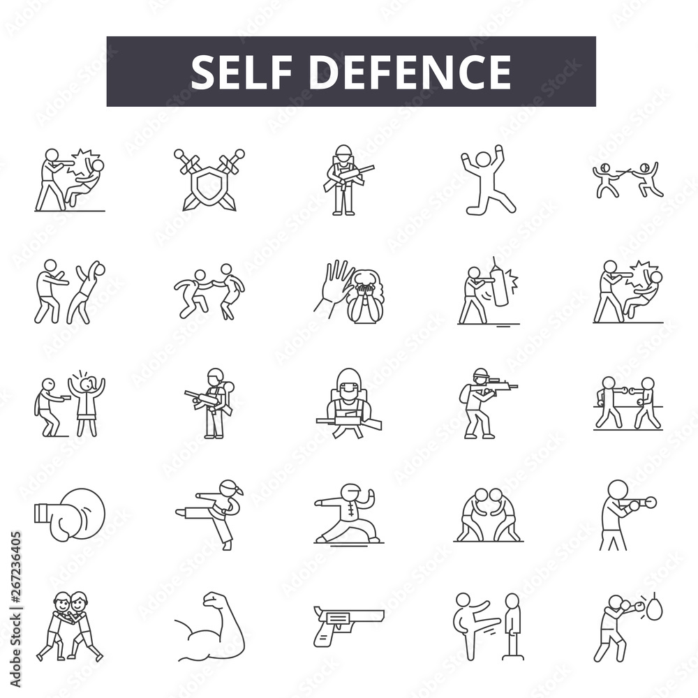 Self defence line icons, signs, vector set, outline concept, linear ...