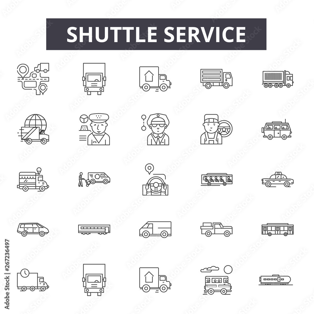 Shuttle service line icons, signs, vector set, outline concept, linear ...
