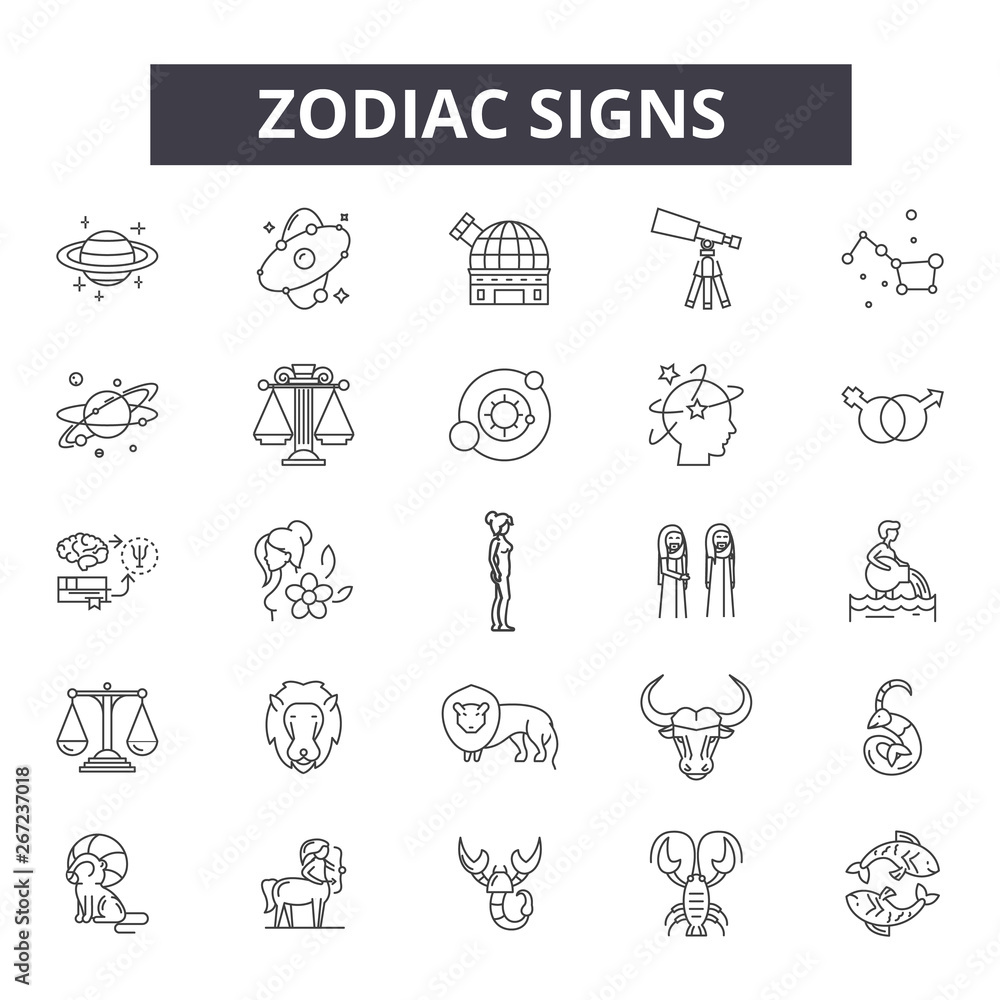 Zodiac signs line icons, signs, vector set, outline concept, linear ...