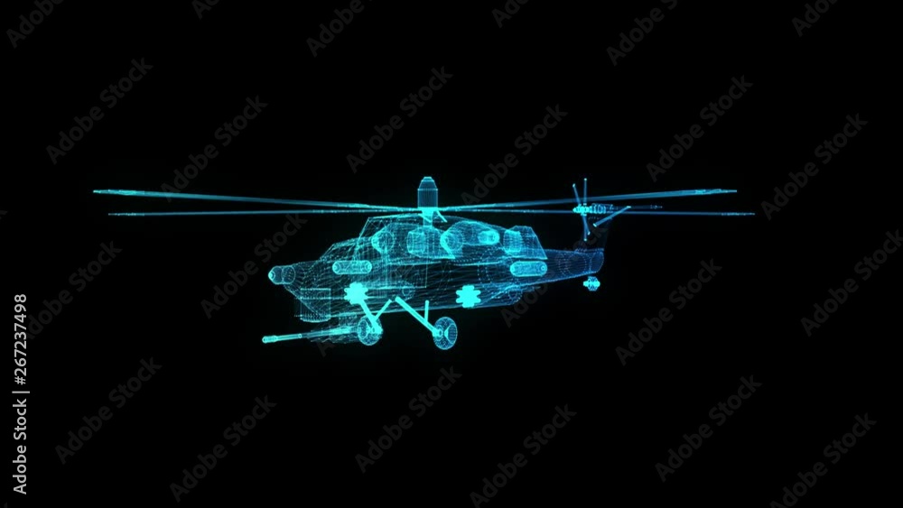 Military attack helicopter.Glow points, line and mesh formation of 3d ...
