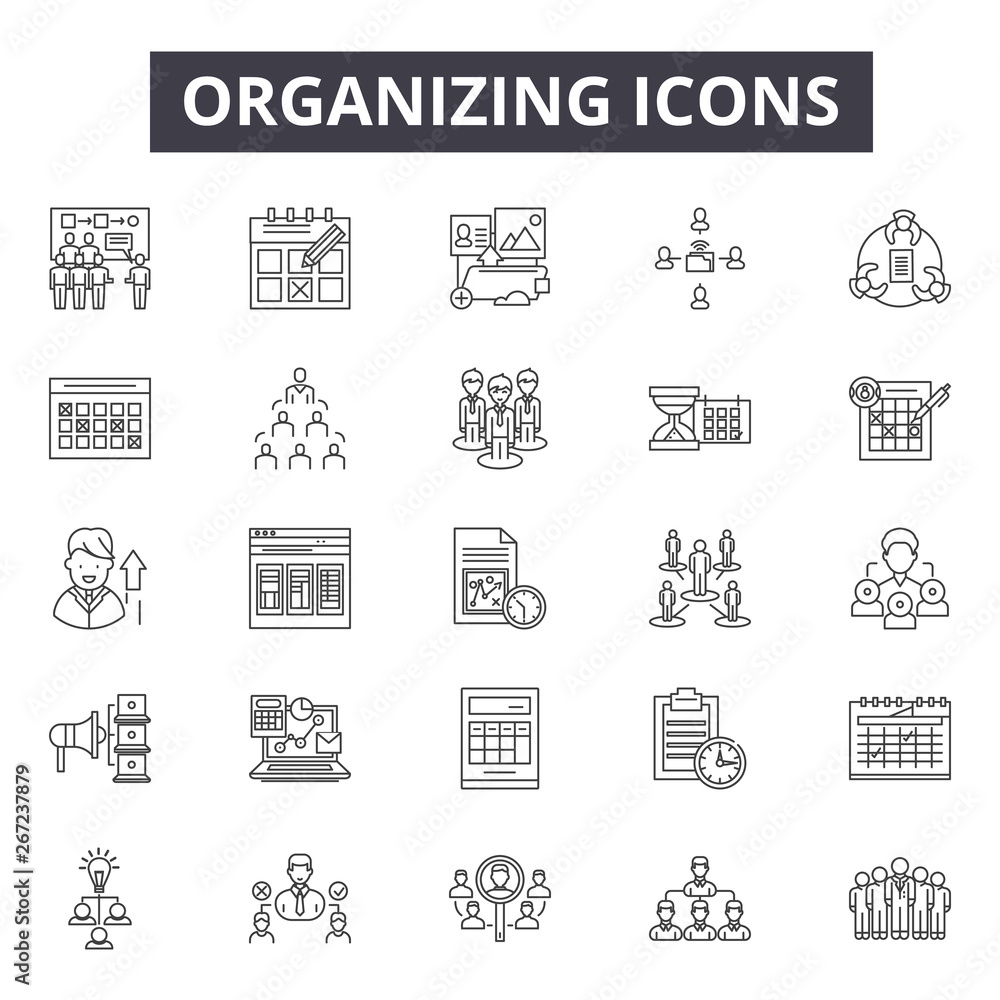 Organizing line icons, signs, vector set, outline concept, linear ...