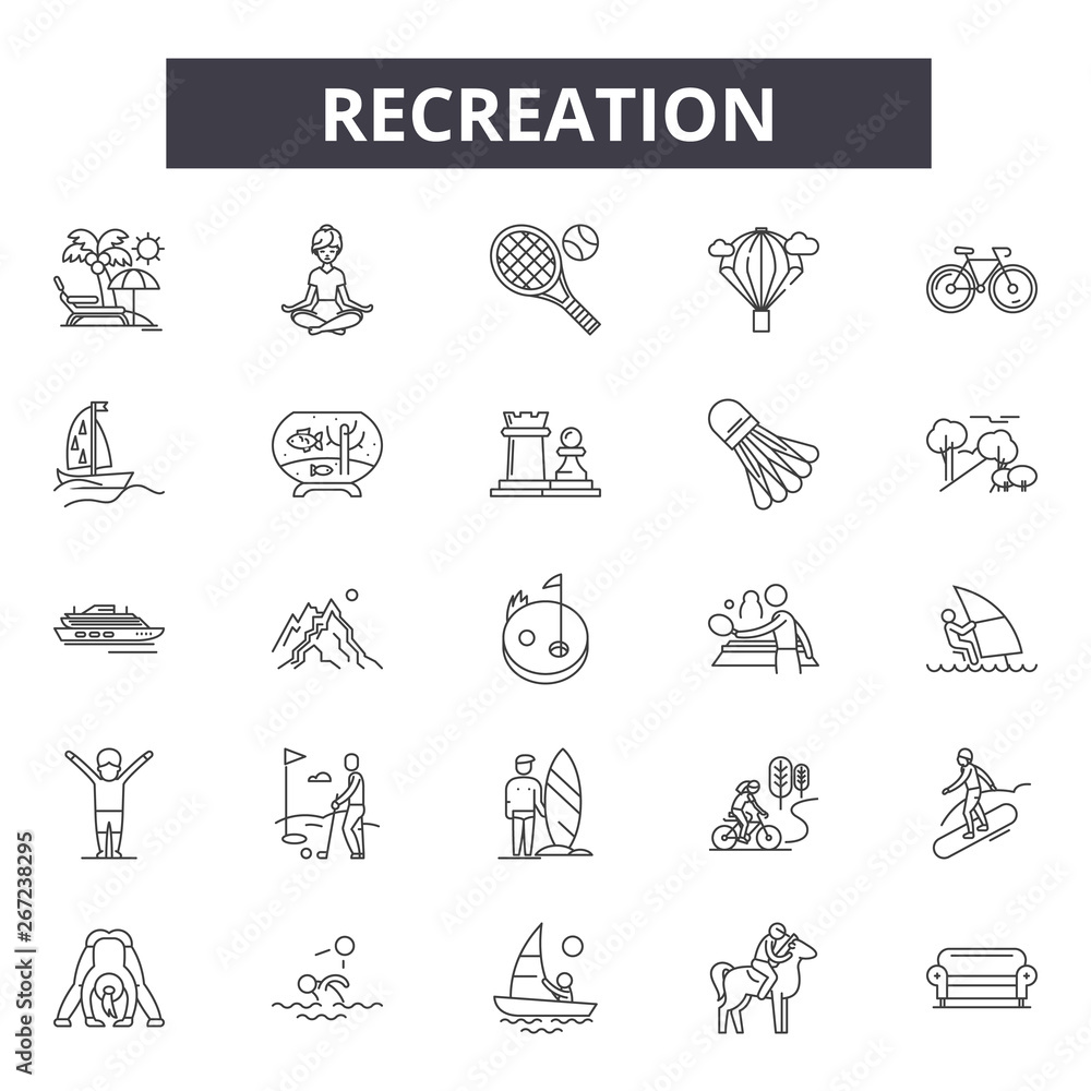 Recreation line icons, signs, vector set, outline concept, linear ...