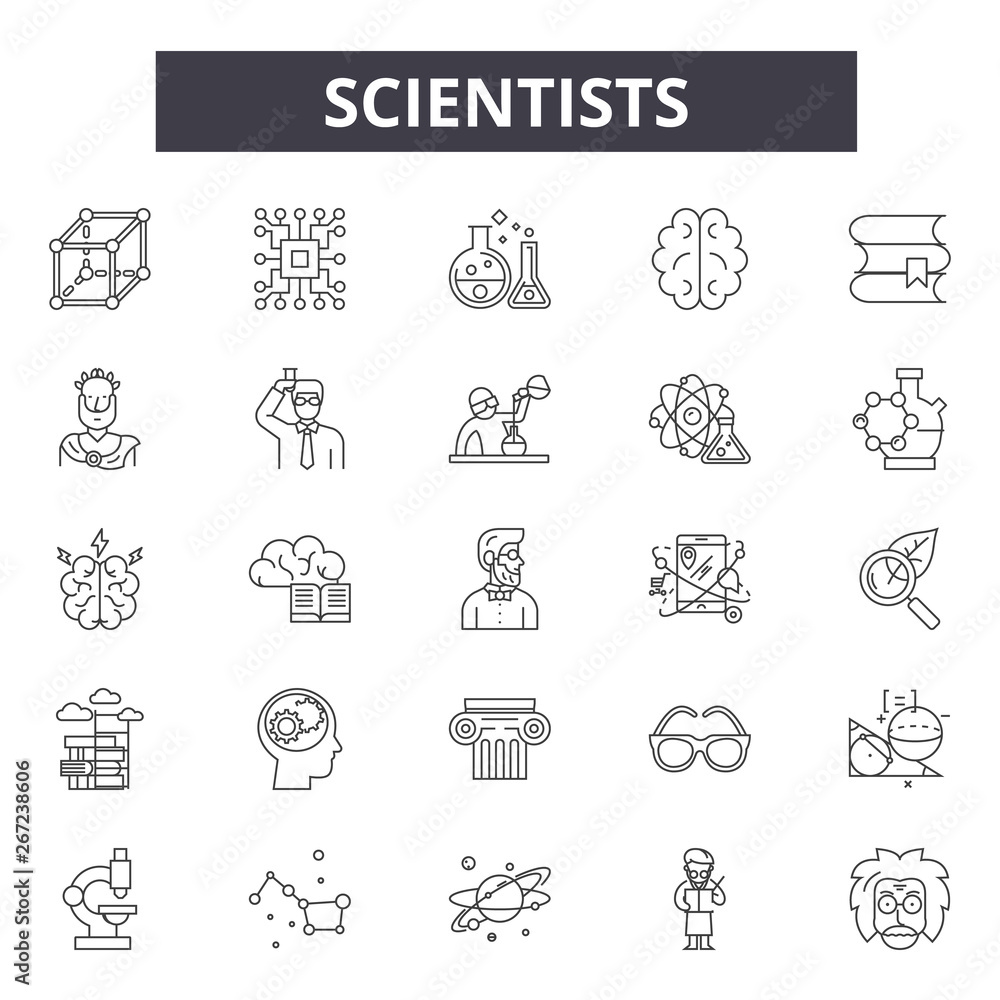 Scientists line icons, signs, vector set, outline concept, linear ...