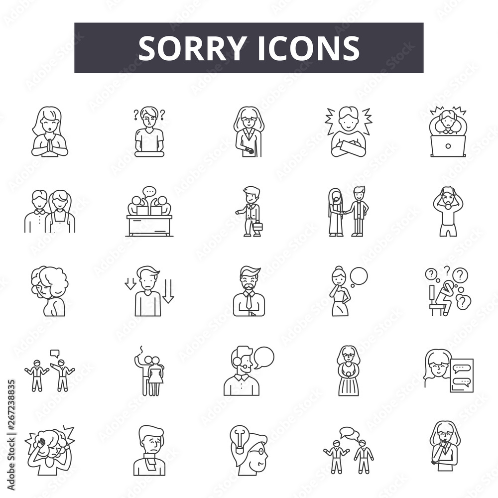 Sorry line icons, signs, vector set, outline concept, linear ...