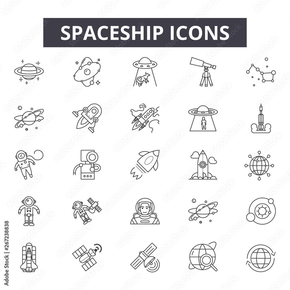 Spaceship line icons, signs, vector set, outline concept, linear ...