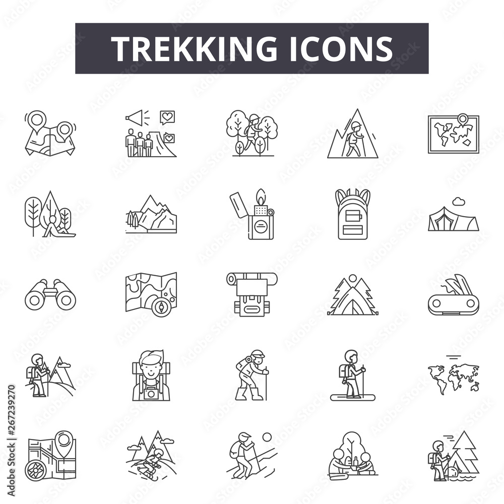 Trekking line icons, signs, vector set, outline concept, linear ...