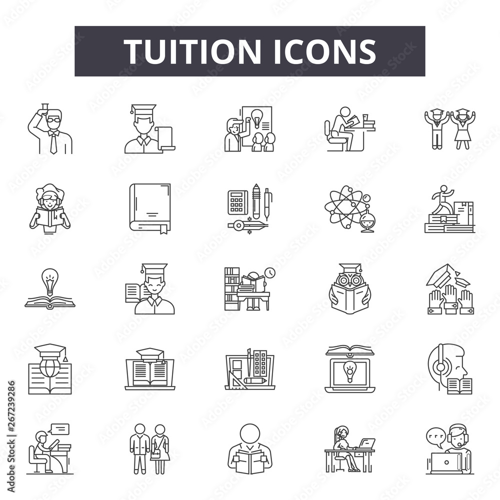 Tuition line icons, signs, vector set, outline concept, linear ...