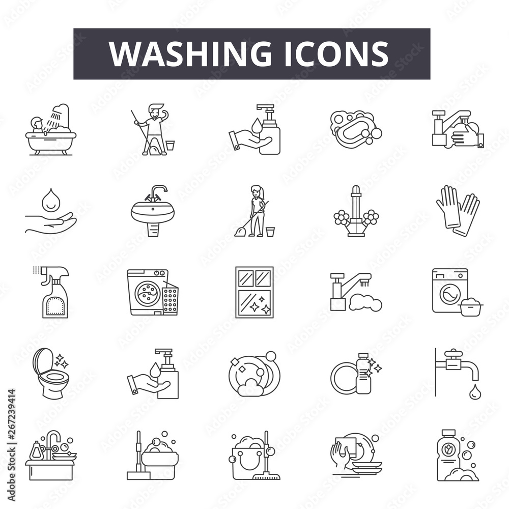 Washing line icons, signs, vector set, outline concept, linear ...
