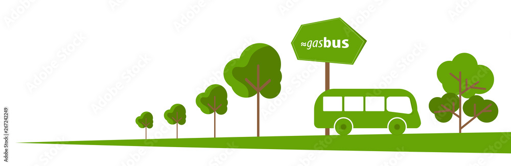 Green Bus with Eco Cursor - Gas Bus and Trees. Flat Element and Icon ...