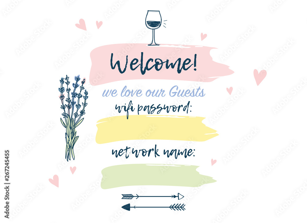 Welcome guests sign hand drawn, wifi password, lettering, wedding ...