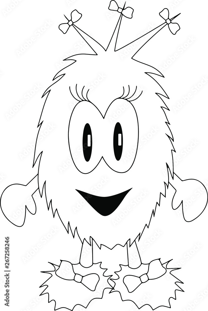 Vector picture of a fluffy girl character. Black outline. Stock Vector ...