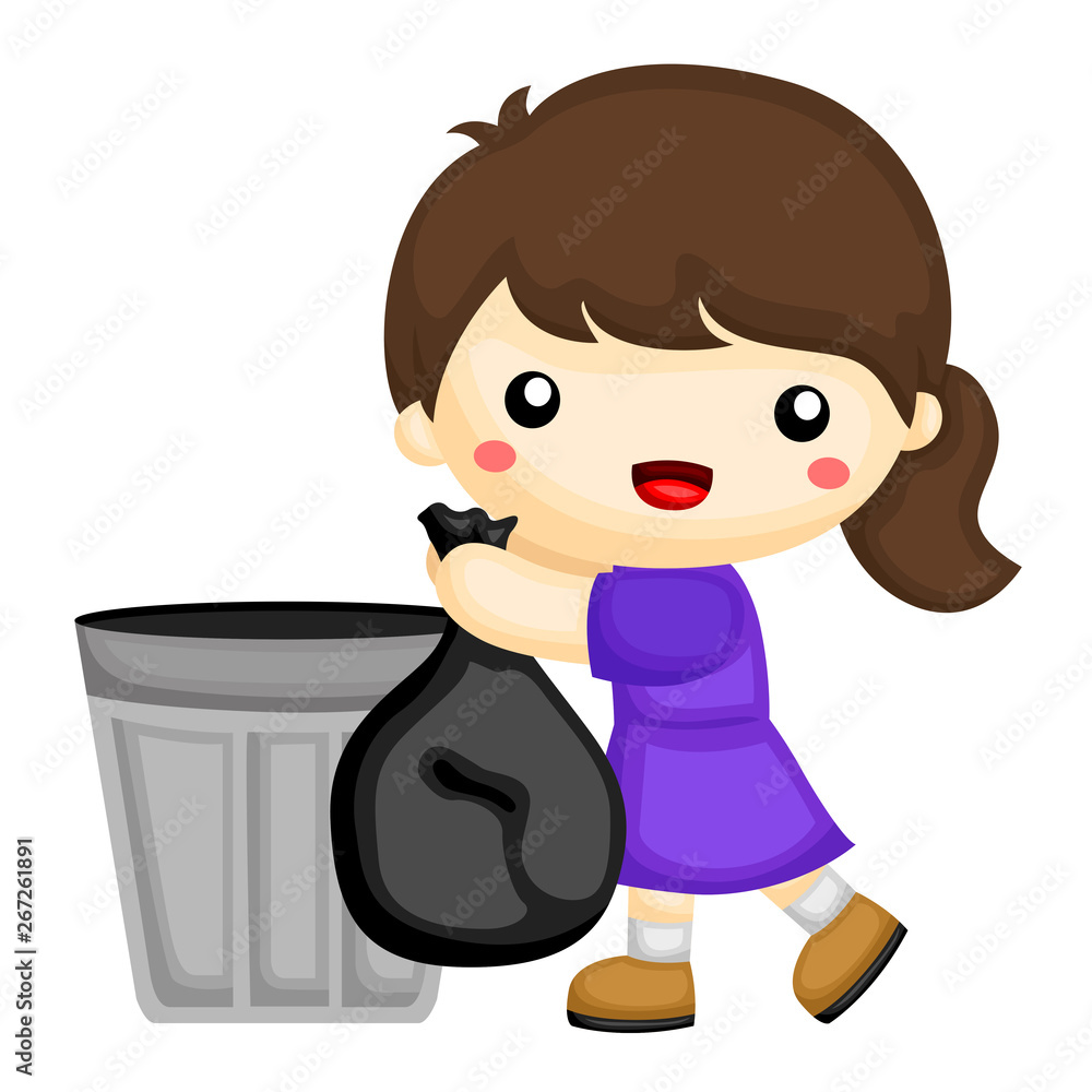 Little Girl Throwing Out Garbage Stock Vector Adobe Stock
