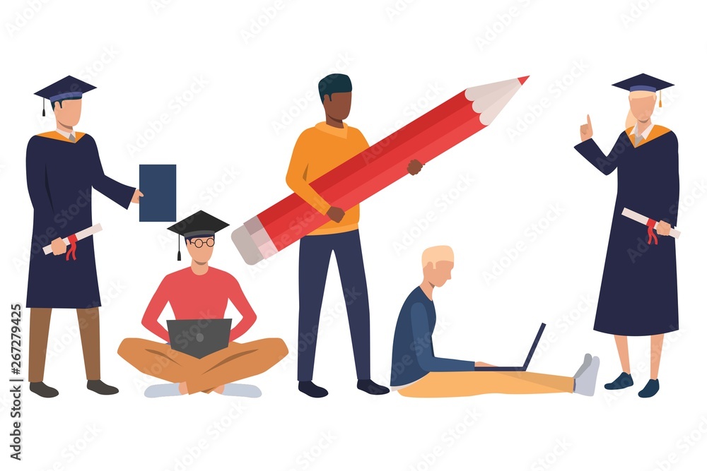 Collection of graduating art faculty students. Flat cartoon characters ... Collection of graduating art faculty students. Flat cartoon characters ...