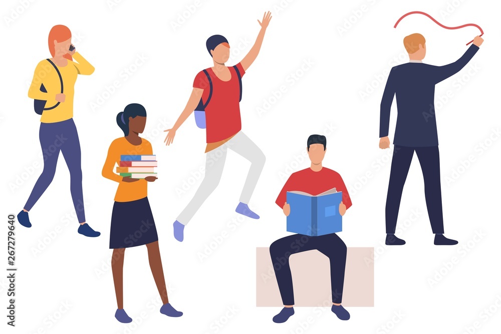 College Students On Campus Cartoon