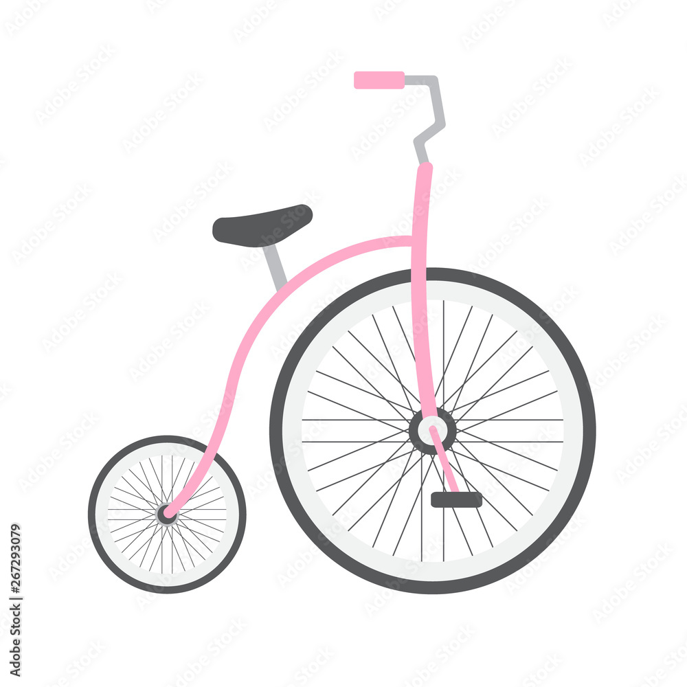 Vector flat cartoon pastel pink one wheel circus retro bicycle isolated ...