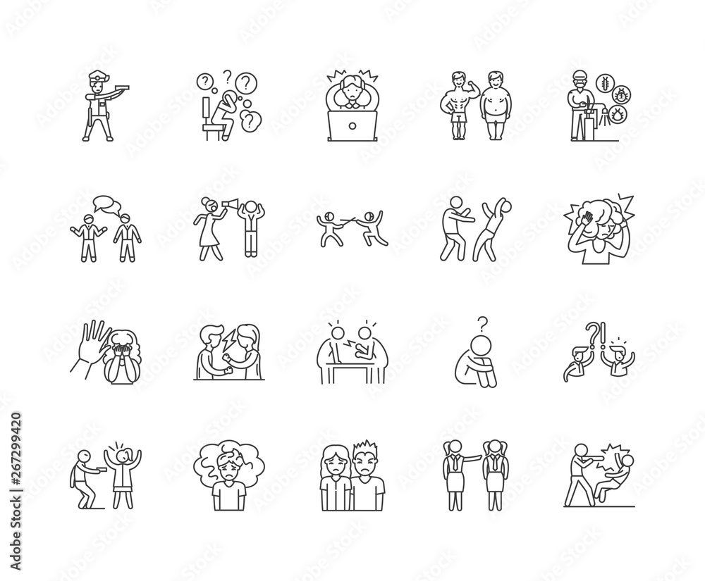 Conflict line icons, linear signs, vector set, outline concept ...