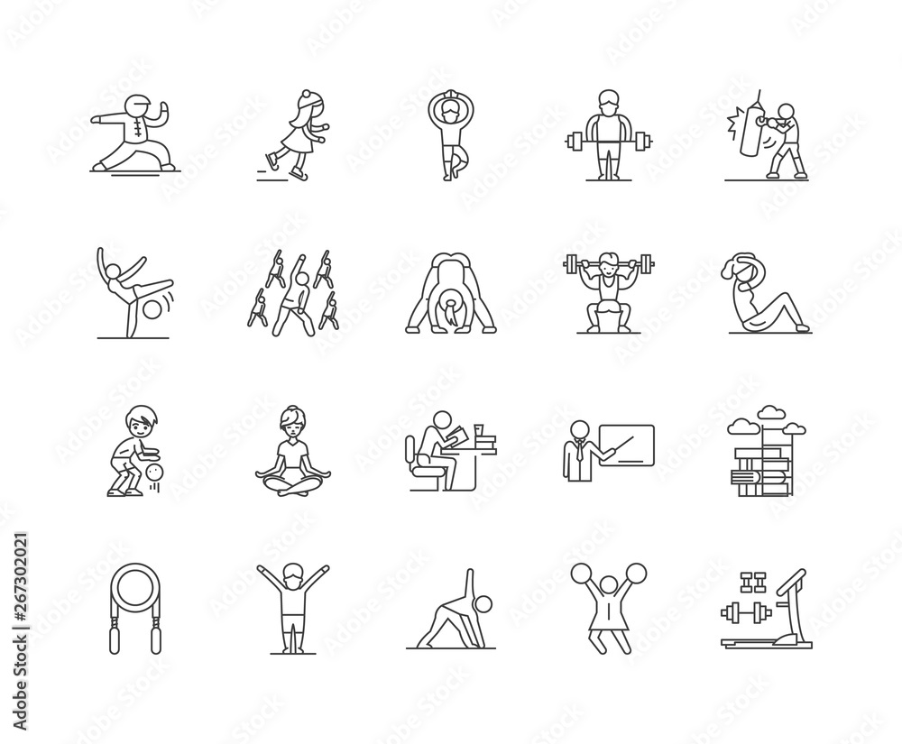 Exercise line icons, linear signs, vector set, outline concept ...