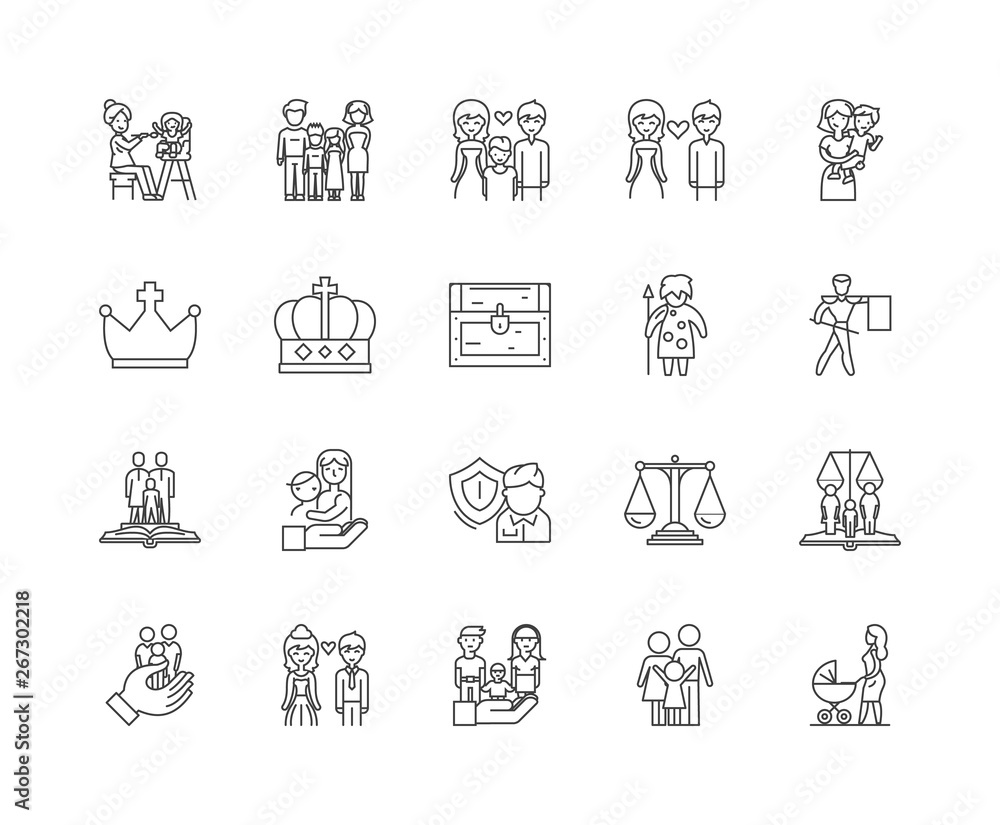Family history line icons, linear signs, vector set, outline concept ...