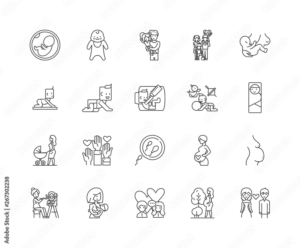 Family planning line icons, linear signs, vector set, outline concept ...