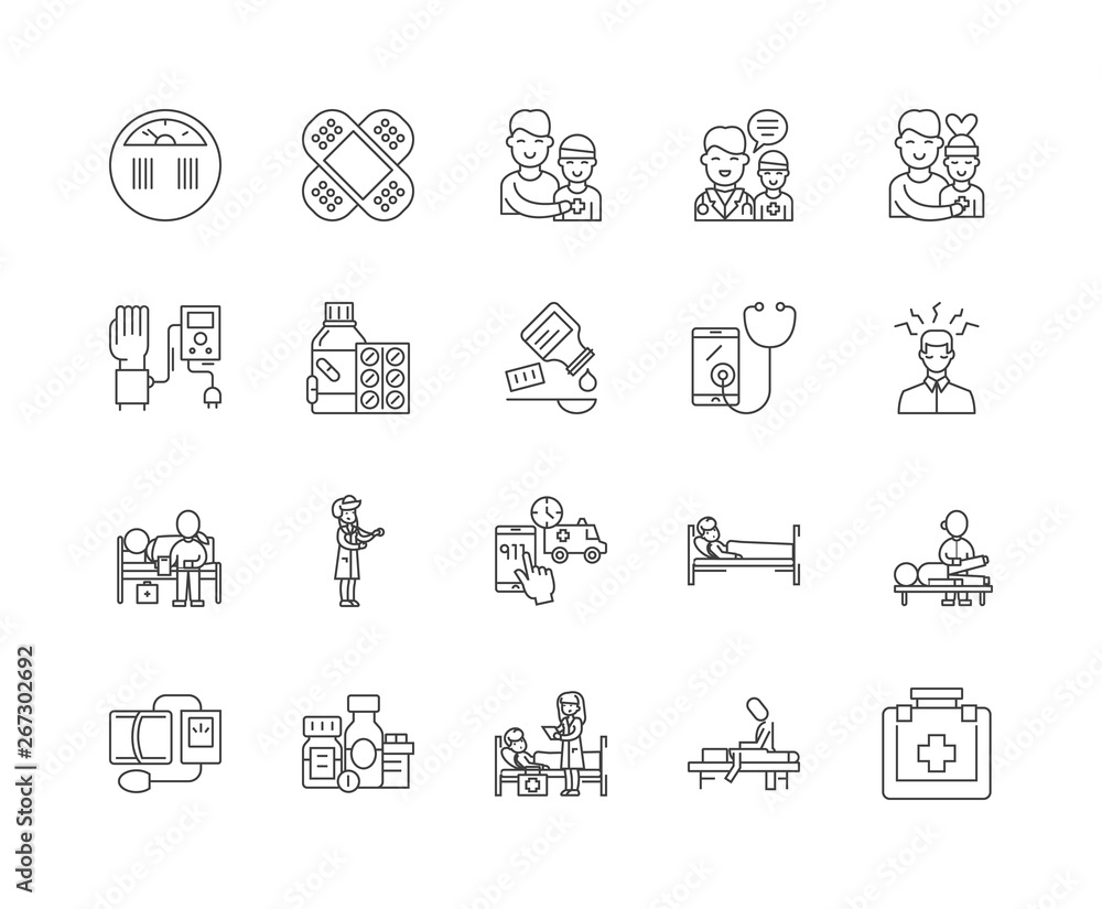 First aid training line icons, linear signs, vector set, outline ...