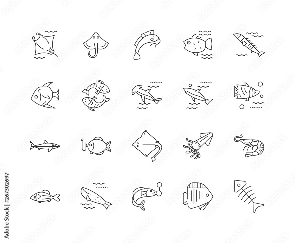 Fish line icons, linear signs, vector set, outline concept illustration ...