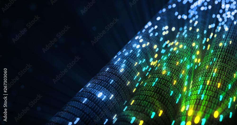 Futuristic data stream, Digital flow. Dynamic pattern with power rays ...