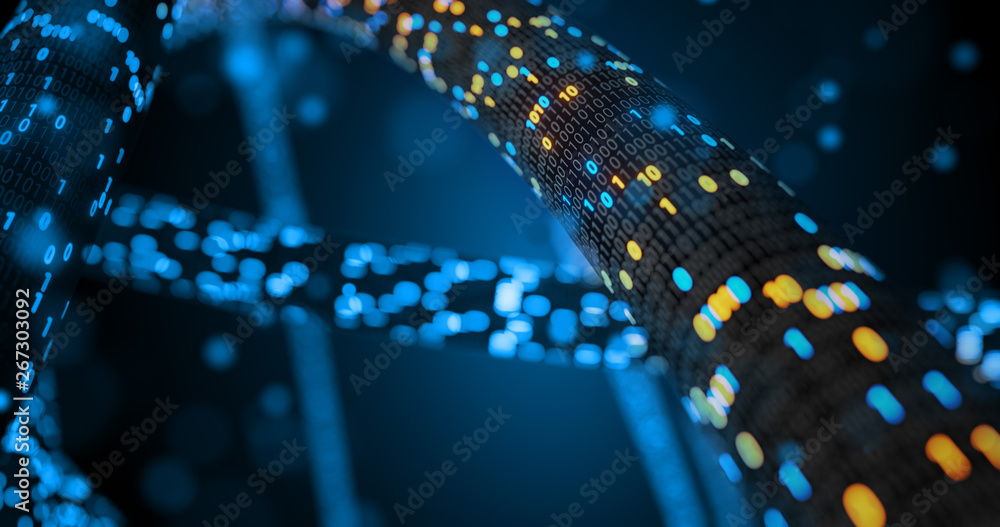 Futuristic data stream, Digital flow. Dynamic pattern with power rays ...