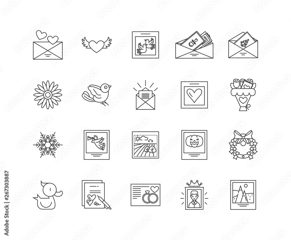 Greeting cards line icons, linear signs, vector set, outline concept ...