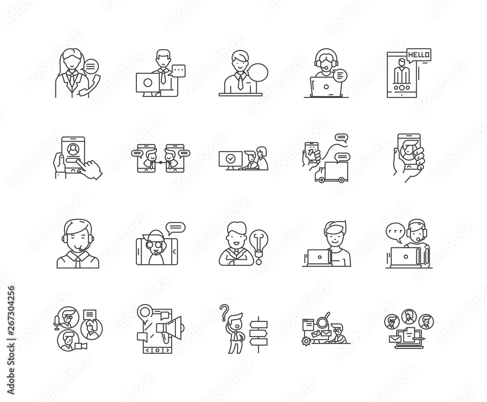 Helpdesk line icons, linear signs, vector set, outline concept ...
