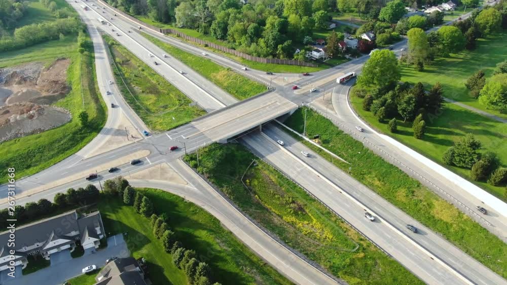 American highway interchange and overpass, Aerial view in Lancaster ...