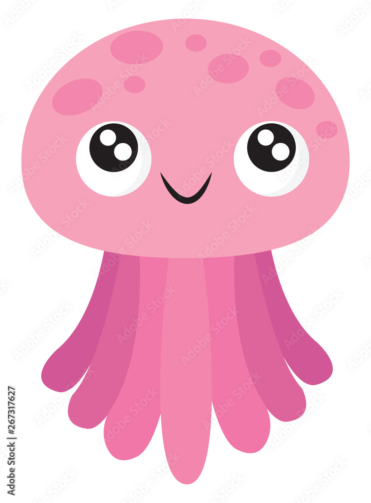 Emoji of a smiling pink jellyfish/Cartoon jellyfish, vector or color ...