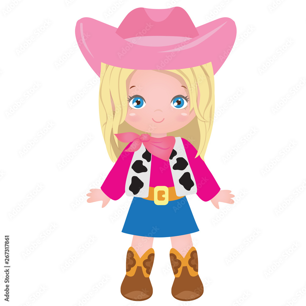 Cute blonde cowgirl vector cartoon illustration Stock Vector | Adobe Stock