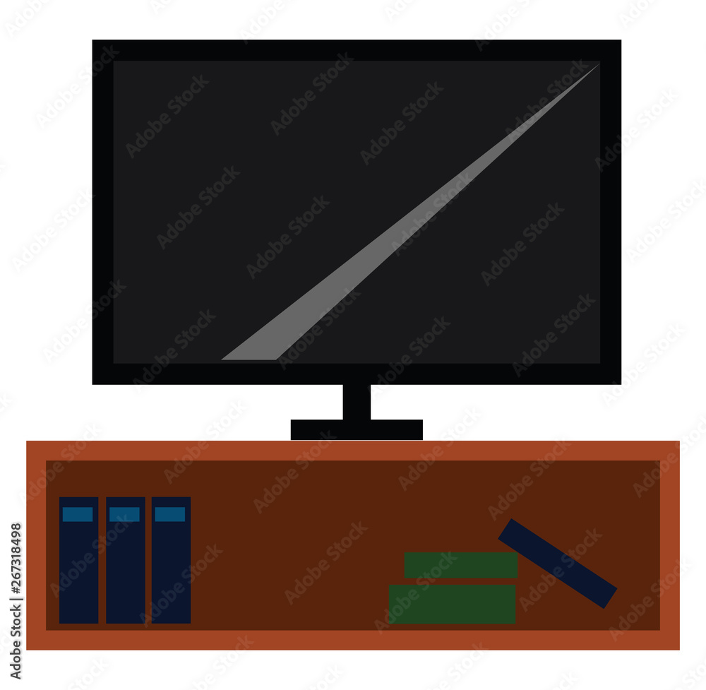 Clipart of the smart TV mounted on the wooden cabinet stand, vector or ...
