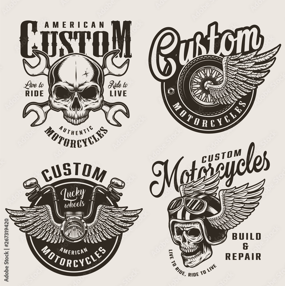 Vintage custom motorcycle emblems Stock Vector | Adobe Stock