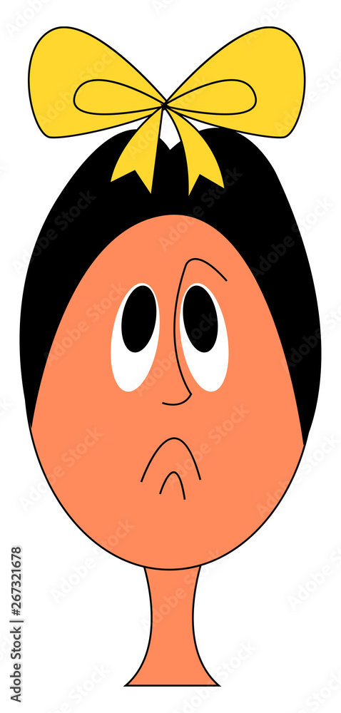 Cartoon picture of the face of a sad child in a yellow bow-clip on the ...