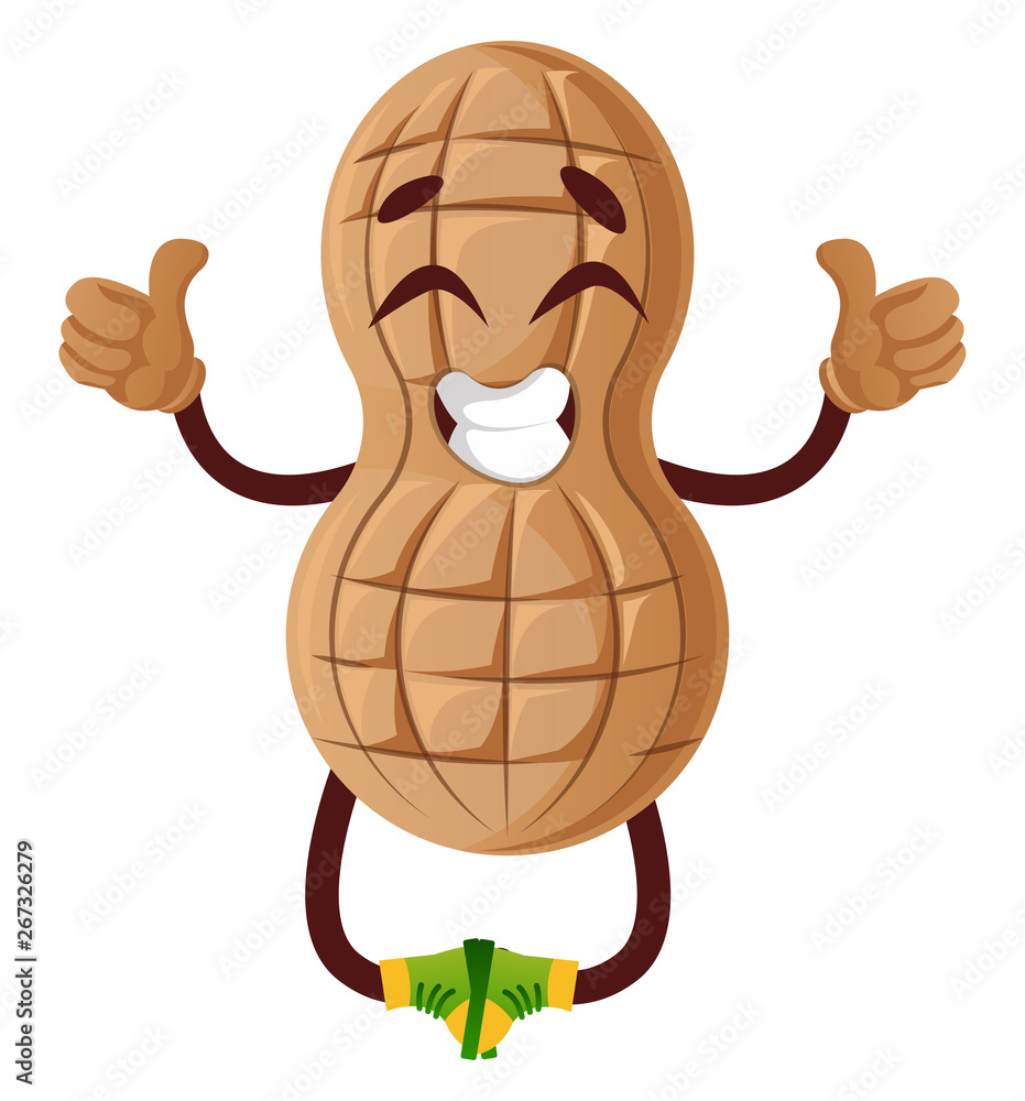 Peanut is happy, illustration, vector on white background. Stock Vector ...