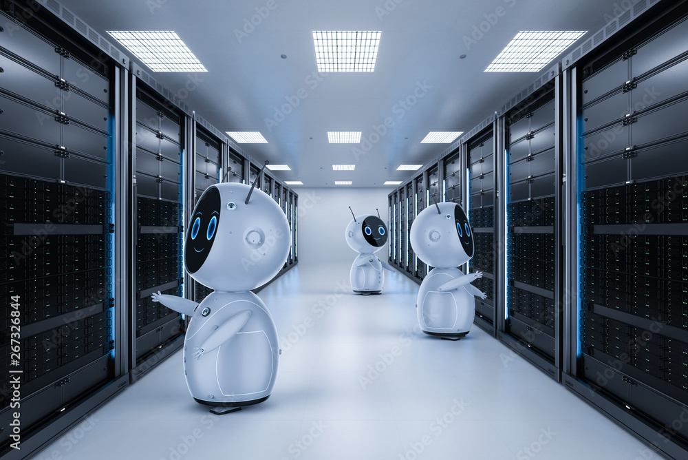 Robot in server room Stock Photo | Adobe Stock