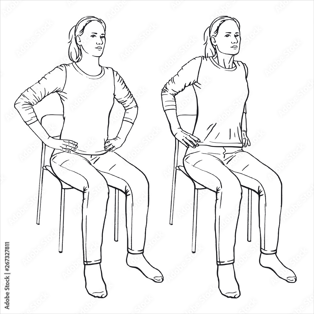 The girl sits on a chair and is engaged in physical therapy. Vector ...