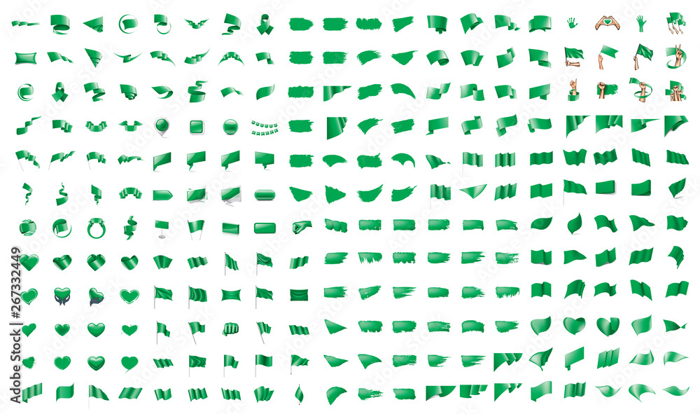A large set of green flags. Vector illustration on white background ...