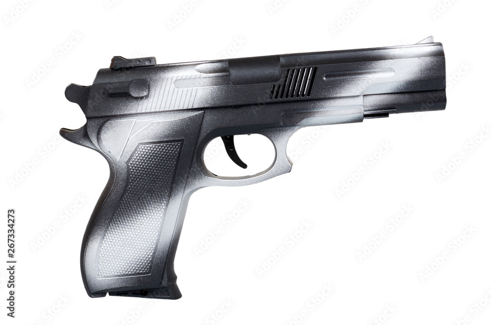 Hand with black gun, side view pistol, crime and military concept ...