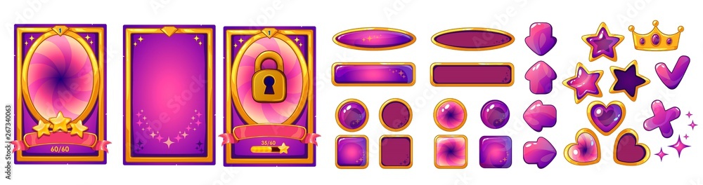 Level background card for mobile game ui design. Victory ribbon witch ...