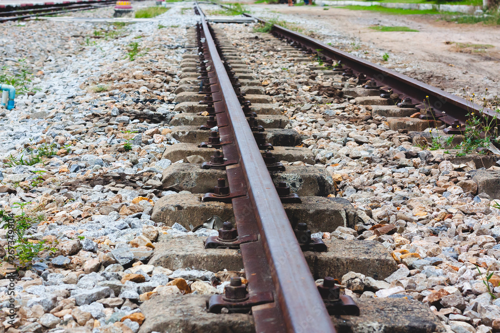 Vintage railroad tracks and steel railway for trains. Railway in the ...