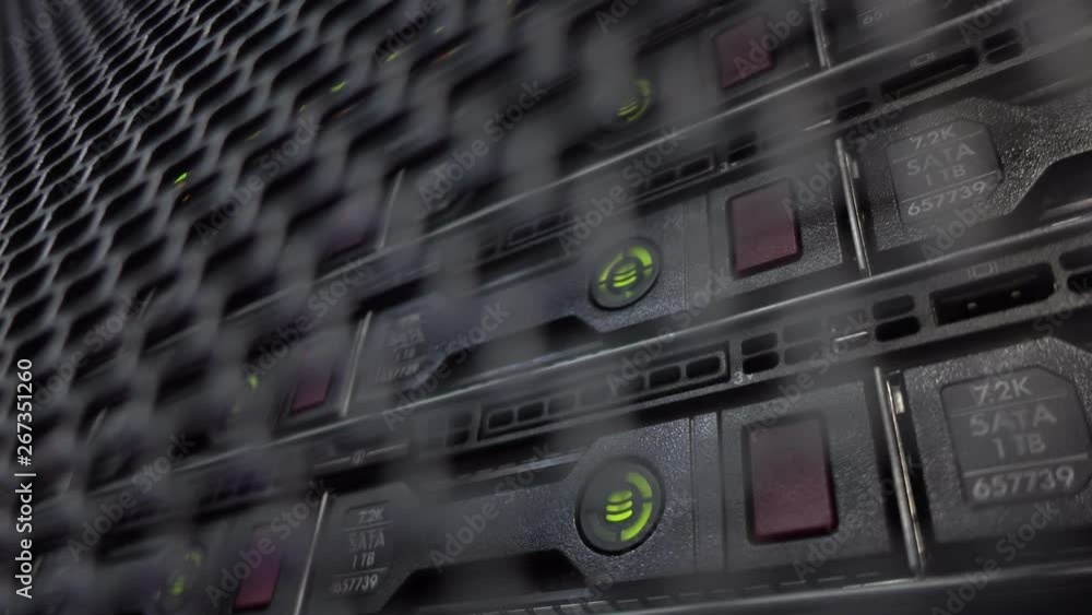 HDD rack is located behind the iron door of the data center server room ...