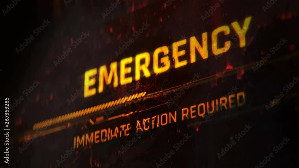 Emergency, immediate action required, alert, warning sign, message on ...