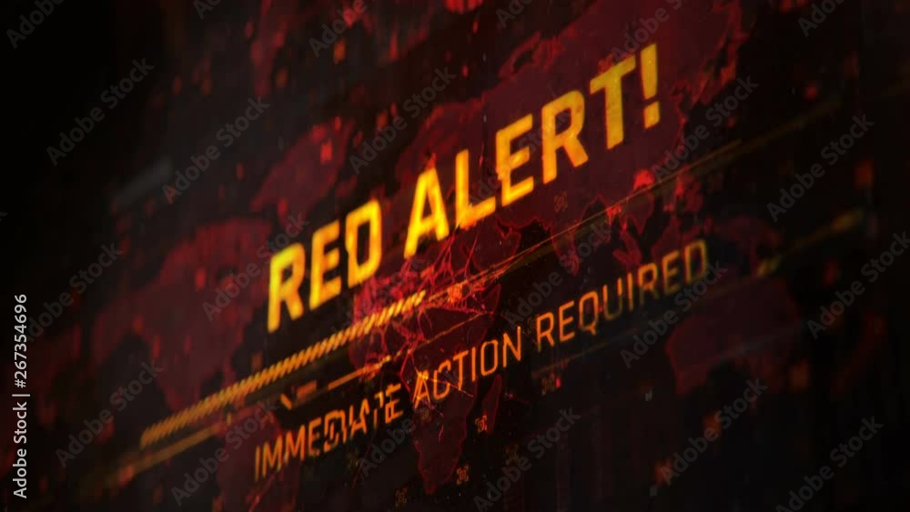 Red alert message on screen, nuclear attack threat, radiation warning ...