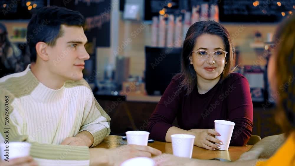 Girl and Guy friends in cafes, drinking your morning coffee Stock Video ...
