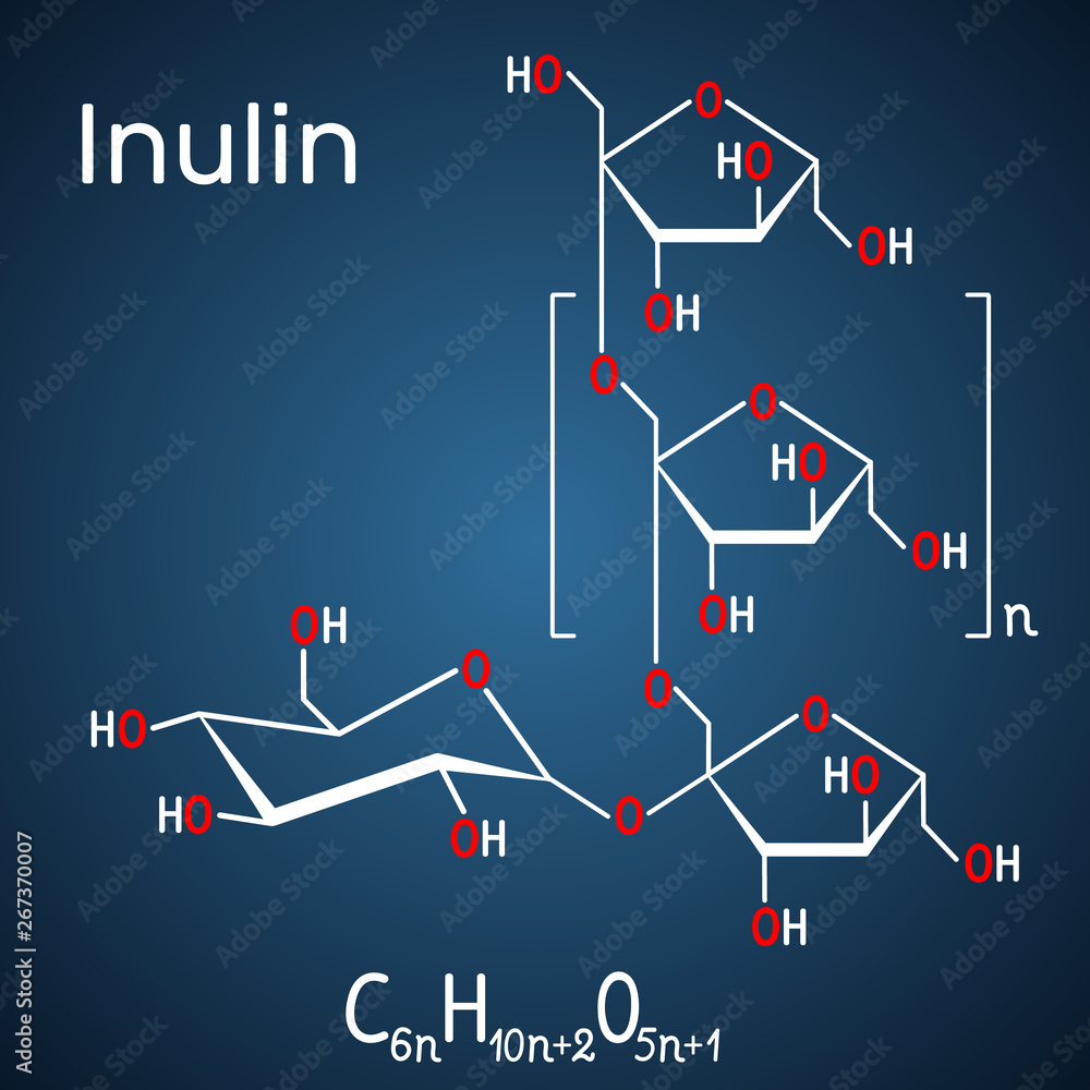 Inulin molecule. Structural chemical formula on the dark blue ...